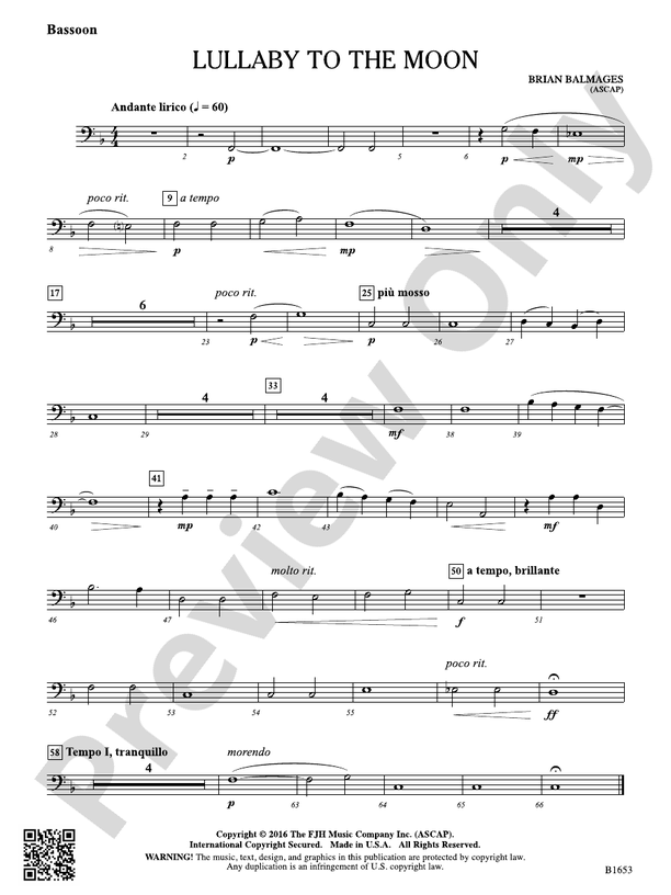 Lullaby to the Moon: Bassoon: Bassoon Part: Brian Balmages - Digital ...