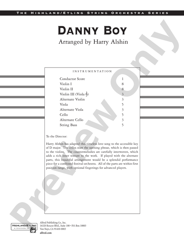 Danny Boy: String Orchestra Conductor Score & Parts - Digital Sheet Music Download