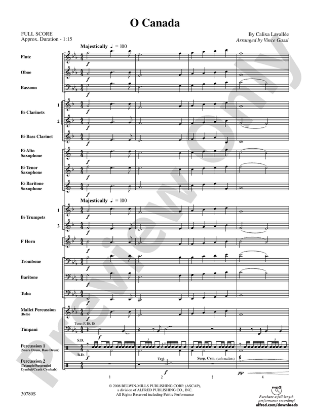 O Canada: Concert Band Conductor Score & Parts: Calixa Lavallée ...