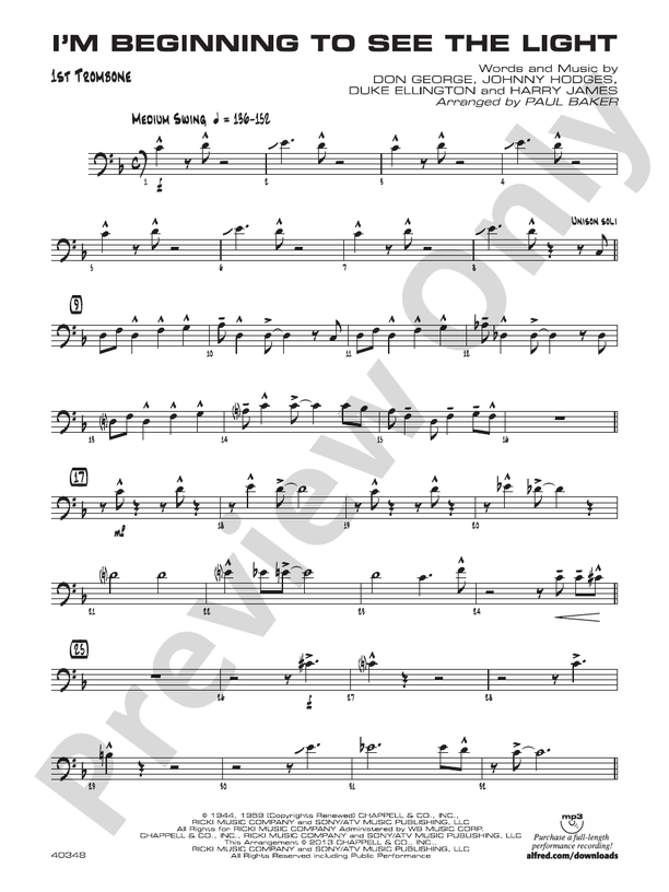 I'm Beginning to See the Light: 1st Trombone: 1st Trombone Part ...