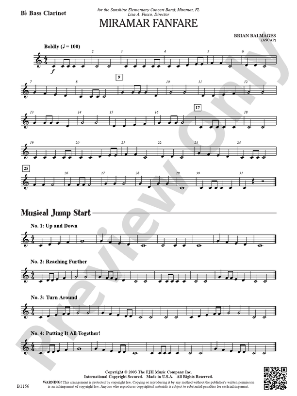Miramar Fanfare: B-flat Bass Clarinet: B-flat Bass Clarinet Part: Brian ...