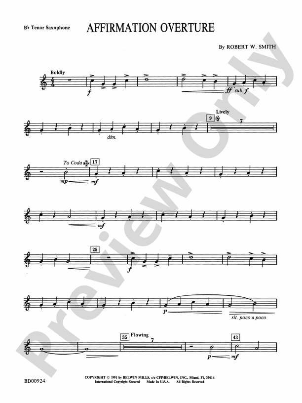 Affirmation Overture: B-flat Tenor Saxophone: B-flat Tenor Saxophone Part - Digital Sheet Music ...