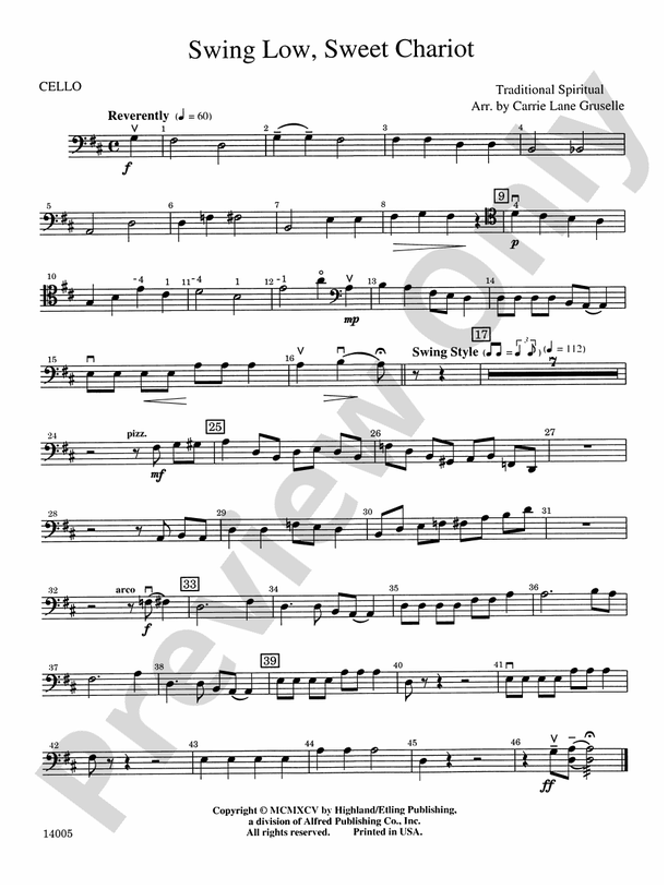 Swing Low, Sweet Chariot: Cello: Cello Part - Digital Sheet Music Download