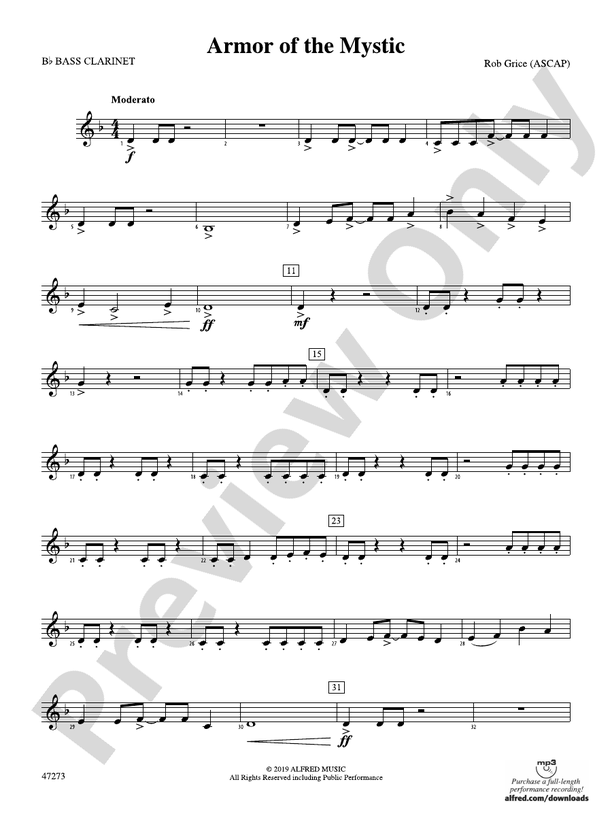 Armor of the Mystic: B-flat Bass Clarinet: B-flat Bass Clarinet Part ...