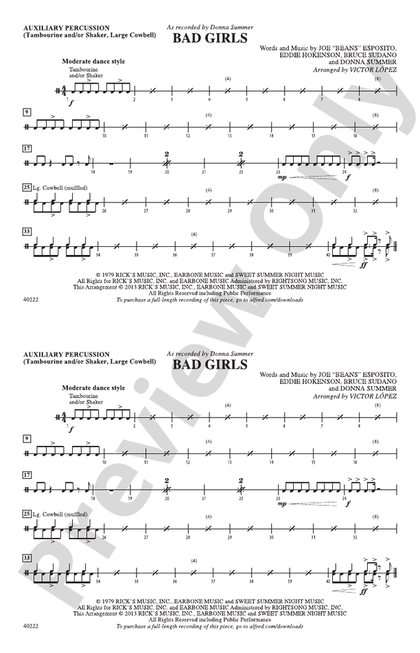 Bad Girls: Auxiliary Percussion: Auxiliary Percussion Part - Digital ...