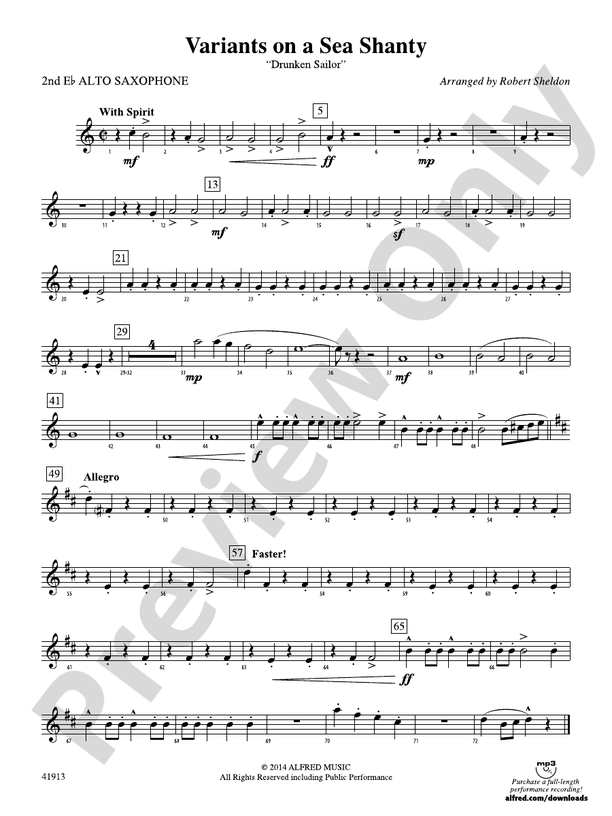 Variants on a Sea Shanty: 2nd E-flat Alto Saxophone: 2nd E-flat Alto Saxophone Part - Digital ...