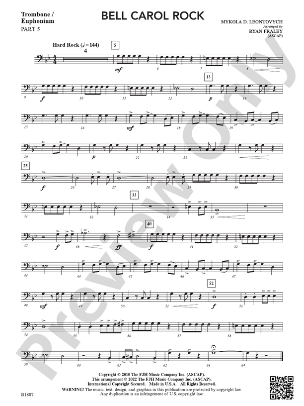Bell Carol Rock: Part 5 - Trombone / Euphonium: Part 5 - Trombone / Euphonium Part: Mykola D ...
