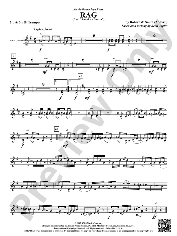 Rag - From American Dances: 5th & 6th B-flat Trumpet: 5th & 6th B-flat ...