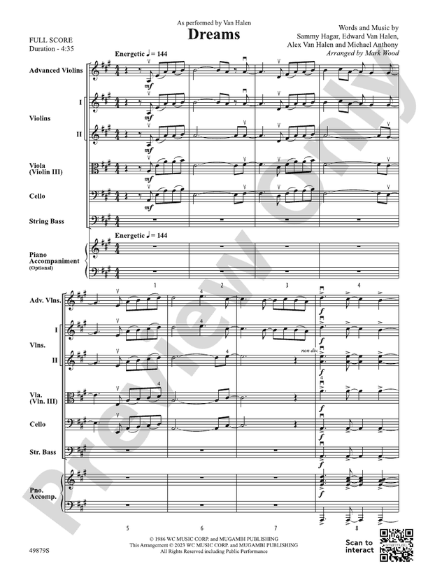 Dreams: String Orchestra Conductor Score & Parts: Sammy Hagar - Digital ...