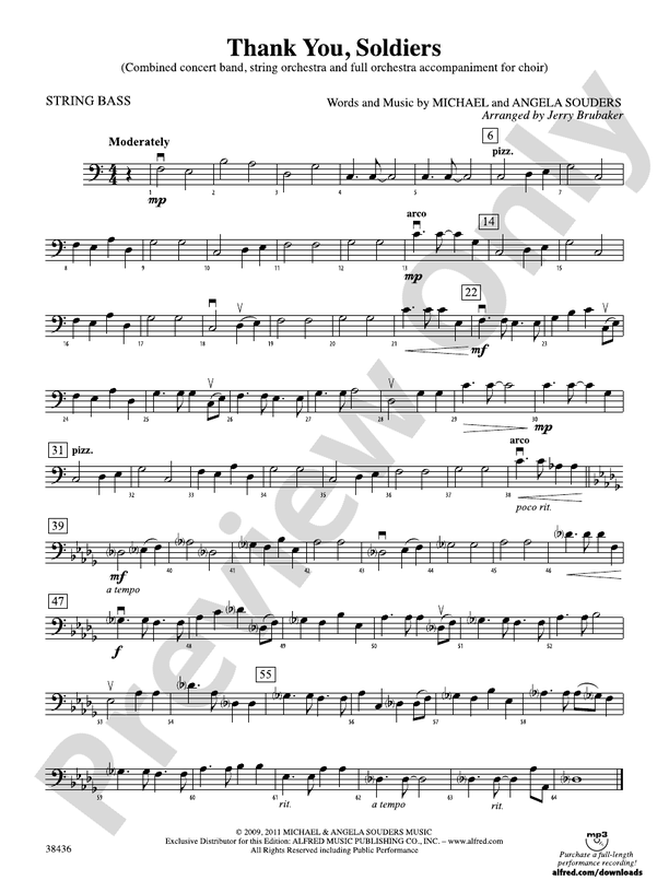 Thank You, Soldiers: String Bass: String Bass Part - Digital Sheet ...