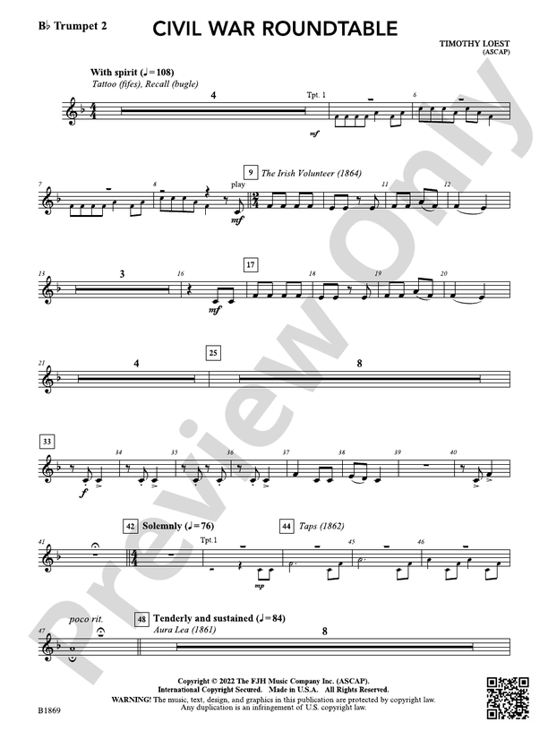Civil War Roundtable: B-flat Trumpet 2: B-flat Trumpet 2 Part - Digital Sheet Music Download