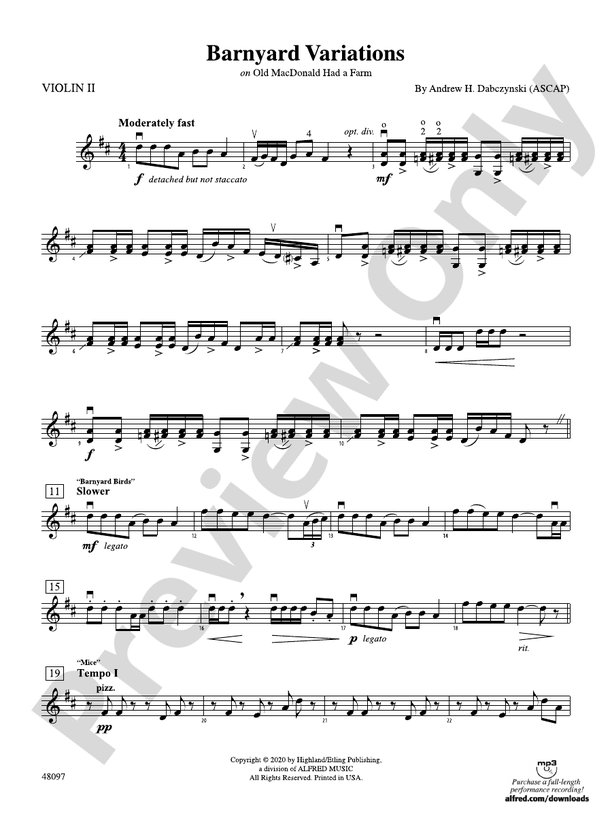 Barnyard Variations: 2nd Violin: 2nd Violin Part - Digital Sheet Music Download