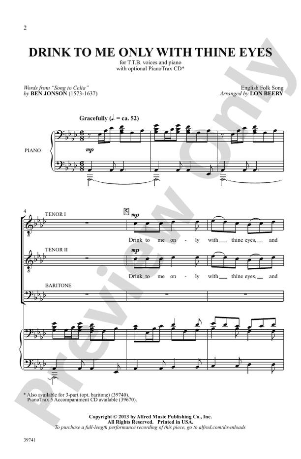Drink to Me Only with Thine Eyes: TTB Choral Octavo - Digital Sheet ...