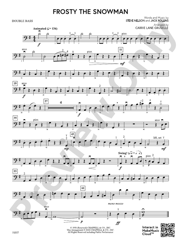 Frosty the Snowman: String Bass: String Bass Part - Digital Sheet Music ...