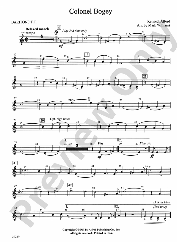 Colonel Bogey: Baritone T.C.: Baritone T.C. Part - Digital Sheet Music ...