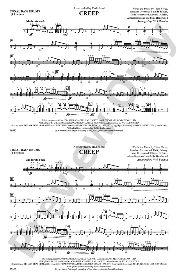 Creep: Tonal Bass Drum: Tonal Bass Drum Part - Digital Sheet Music Download