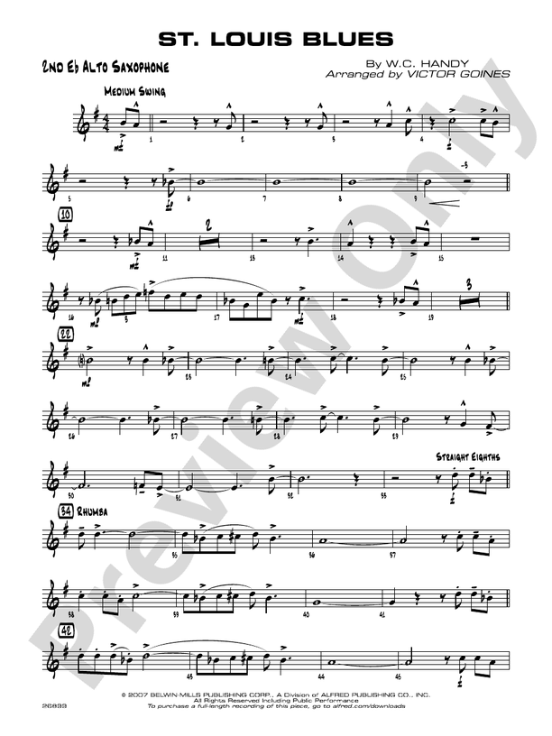 St. Louis Blues: 2nd E-flat Alto Saxophone: 2nd E-flat Alto Saxophone Part - Digital Sheet Music ...