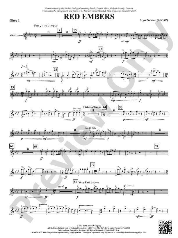 Red Embers: Oboe: Oboe Part: Bryce Newton - Digital Sheet Music Download