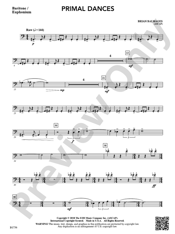 Primal Dances: Baritone / Euphonium: Baritone / Euphonium Part: Brian Balmages - Digital Sheet ...