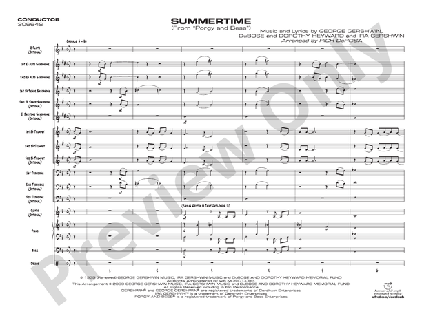Summertime: Score: Jazz Ensemble Score - Digital Sheet Music Download
