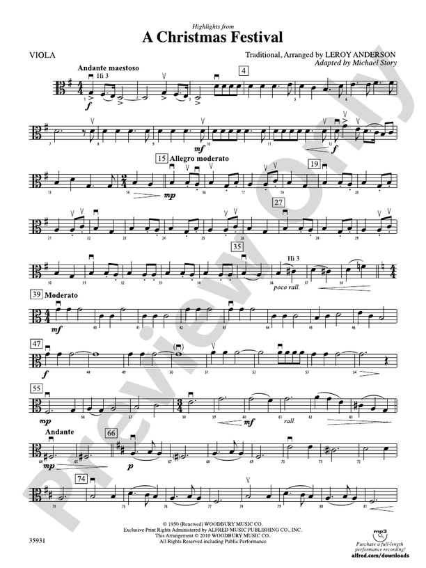 A Christmas Festival, Highlights from: Viola: Viola Part - Digital ...