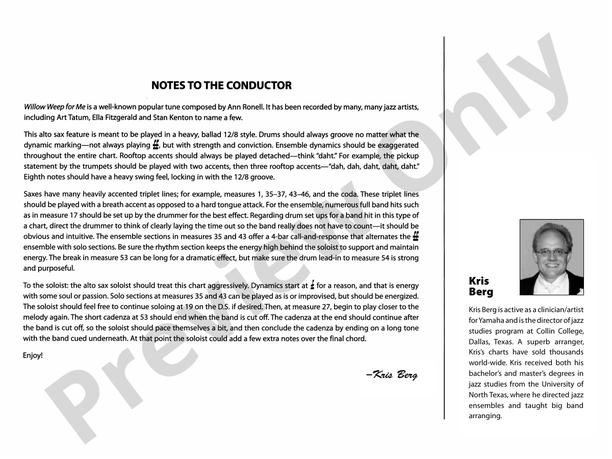 Willow Weep for Me: Jazz Ensemble Conductor Score & Parts: Ann Ronnell ...