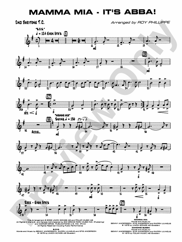 Mamma Mia -- It's ABBA!: 2nd Baritone T.C.: 2nd Baritone T.C. Part - Digital Sheet Music Download