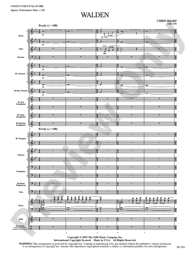 Walden: Score: Concert Band Score: Chris Sharp - Digital Sheet Music ...