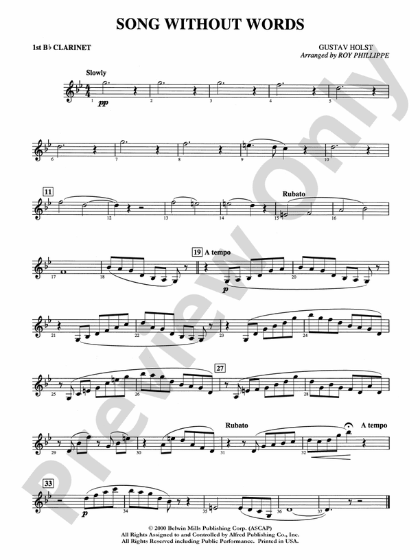 Song without Words: 1st B-flat Clarinet: 1st B-flat Clarinet Part - Digital Sheet Music Download