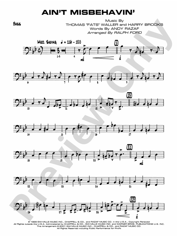 Ain't Misbehavin': String Bass: String Bass Part - Digital Sheet Music Download