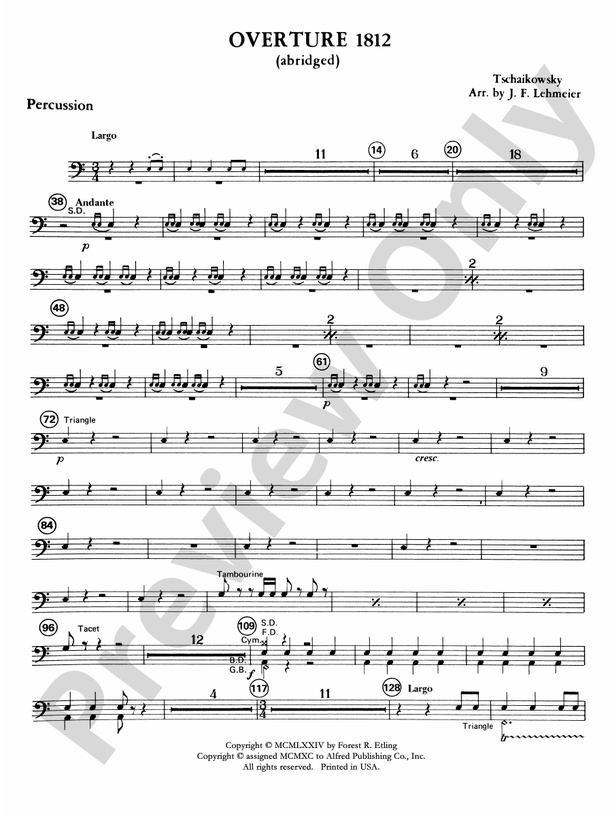 Overture 1812: 1st Percussion: 1st Percussion Part - Digital Sheet ...