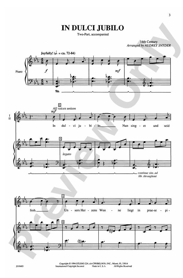 In Dulci Jubilo: 2-Part Choral Octavo - Digital Sheet Music Download