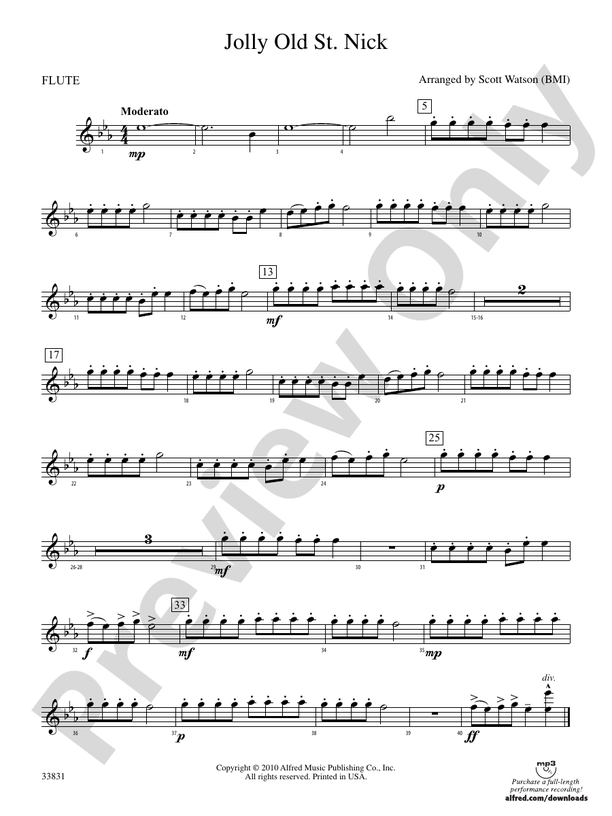 Jolly Old St. Nick: Flute: Flute Part - Digital Sheet Music Download