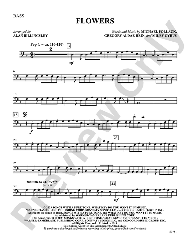 Flowers: String Bass: String Bass Part - Digital Sheet Music Download
