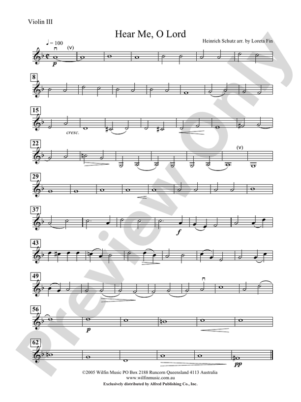 Hear Me O Lord: 3rd Violin (Viola [TC]): 3rd Violin (Viola [TC]) Part ...
