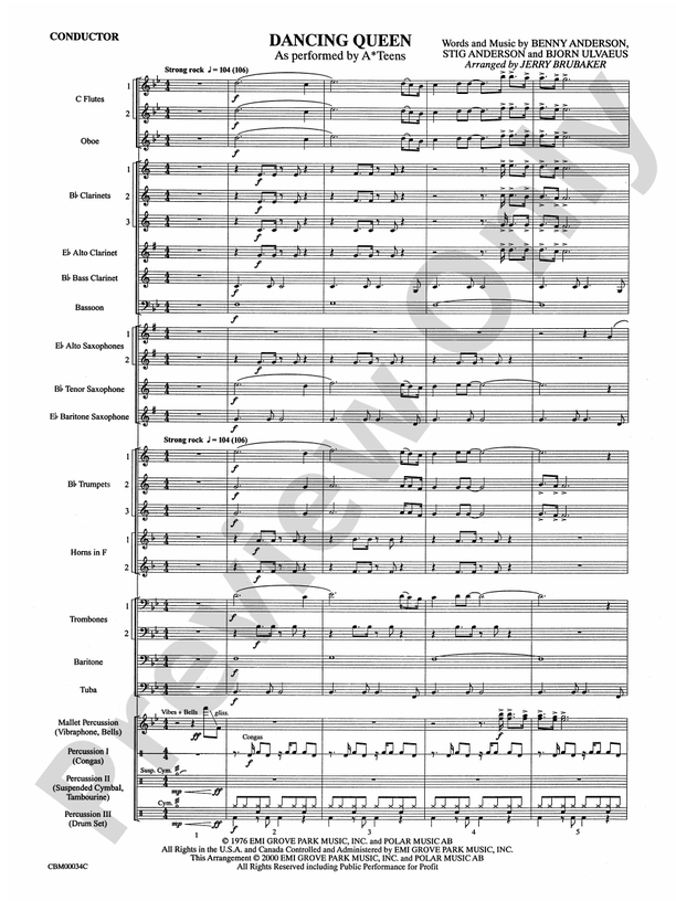Dancing Queen: Concert Band Conductor Score & Parts - Digital Sheet Music Download