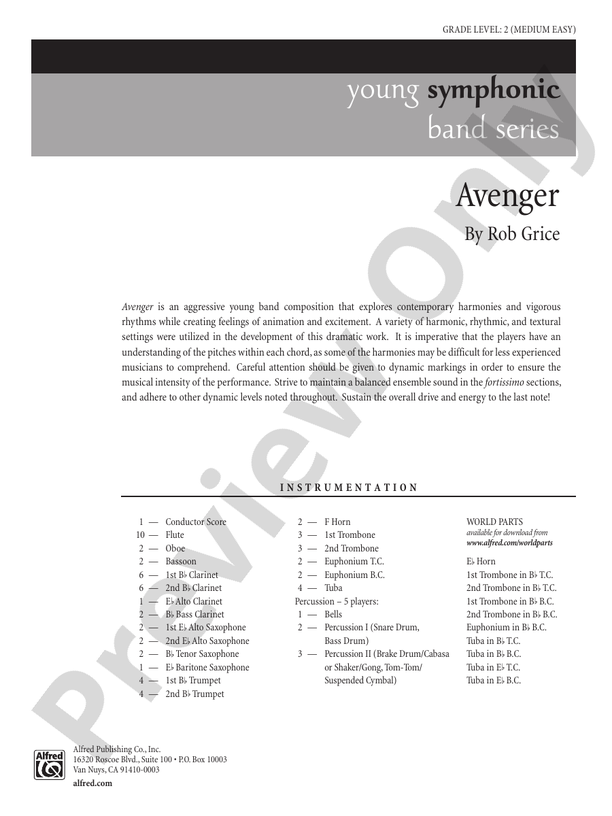 Avenger: Concert Band Conductor Score & Parts: Rob Grice - Digital ...