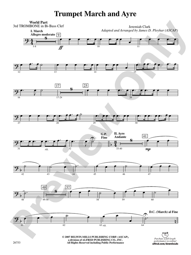 Trumpet March and Ayre: (wp) 3rd B-flat Trombone B.C.: (wp) 3rd B-flat ...
