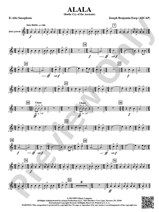 Alala - Battle Cry of the Ancients: 1st E-flat Alto Saxophone: 1st E-flat Alto Saxophone Part ...