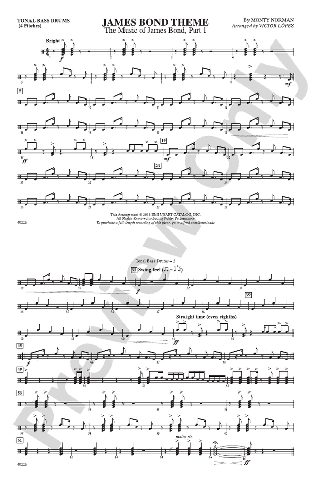 James Bond Theme: Tonal Bass Drum: Tonal Bass Drum Part - Digital Sheet ...