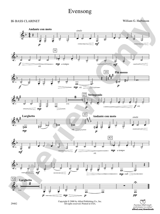 Evensong: B-flat Bass Clarinet: B-flat Bass Clarinet Part - Digital ...