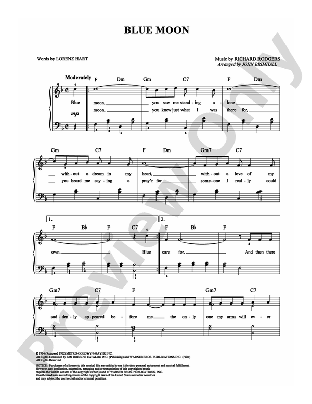 Blue Moon: Easy Piano: Richard Rodgers - Digital Sheet Music Download