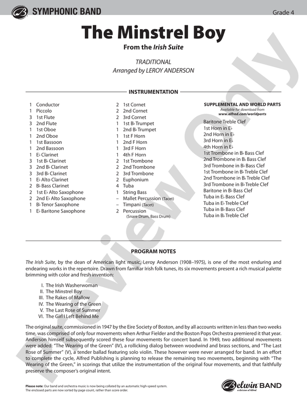 The Minstrel Boy (from the Irish Suite): Concert Band Conductor Score ...