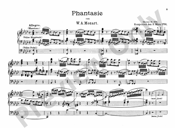 Mozart: Fantasy in F Minor, K. 608: Fantasy in F Minor, K. 608 Part - Digital Sheet Music Download