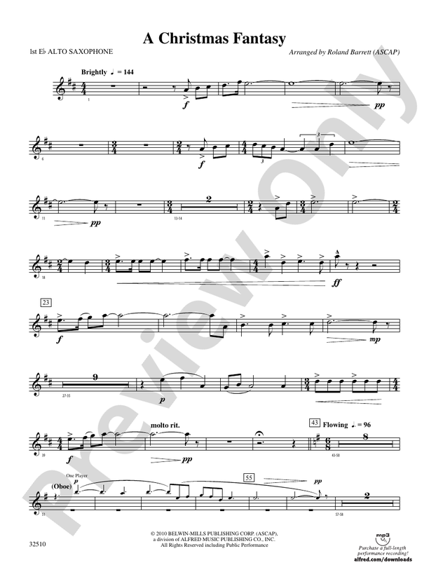 A Christmas Fantasy: E-flat Alto Saxophone: E-flat Alto Saxophone Part - Digital Sheet Music ...