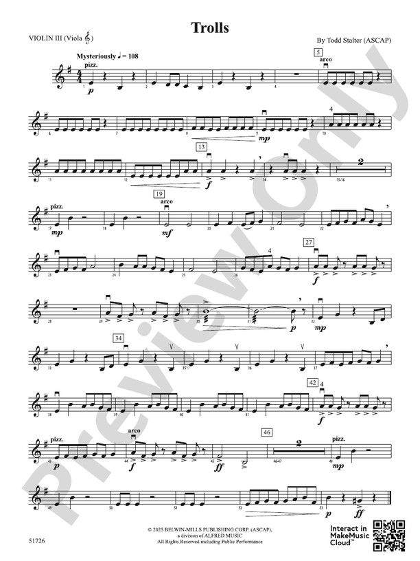 Trolls: 3rd Violin (Viola [TC]): 3rd Violin (Viola [TC]) Part - Digital ...