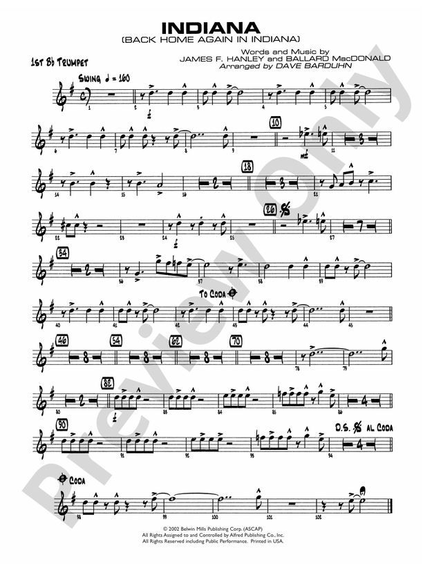 Indiana (Back Home Again in Indiana): 1st B-flat Trumpet: 1st B-flat ...