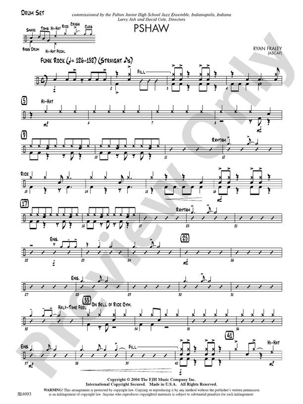 Pshaw: Drum Set: Drum Set Part: Ryan Fraley - Digital Sheet Music Download