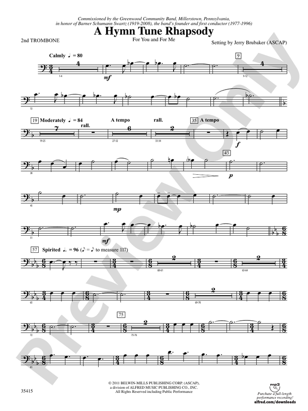 A Hymn Tune Rhapsody: 2nd Trombone: 2nd Trombone Part - Digital Sheet Music Download