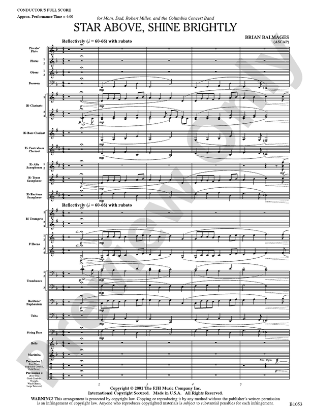 Star Above, Shine Brightly: Score: Concert Band Score: Brian Balmages ...